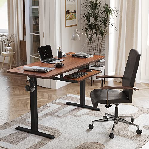 BANTI 48" x 24" Height Adjustable Electric Standing Desk with Keyboard Tray, Sit Stand up Desk with Splice Board, Black Frame/Expresso Top