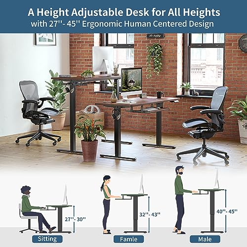 BANTI 48" x 24" Height Adjustable Electric Standing Desk with Keyboard Tray, Sit Stand up Desk with Splice Board, Black Frame/Expresso Top