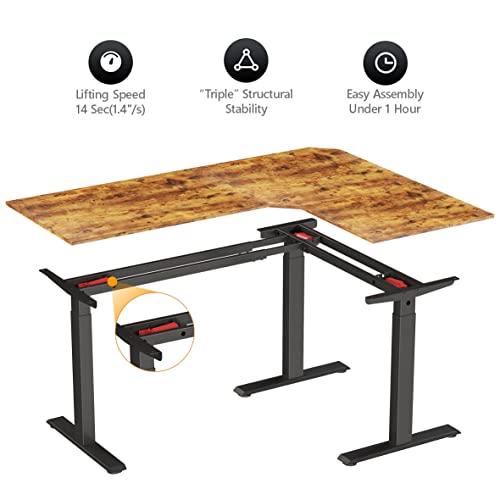 BANTI Triple Motors 63" L Shaped Standing Desk Height Adjustable, Electric Stand up Corner Desk, Sit Stand Home Office Desk Computer Workstation with Memory Preset, Rustic Brown Top