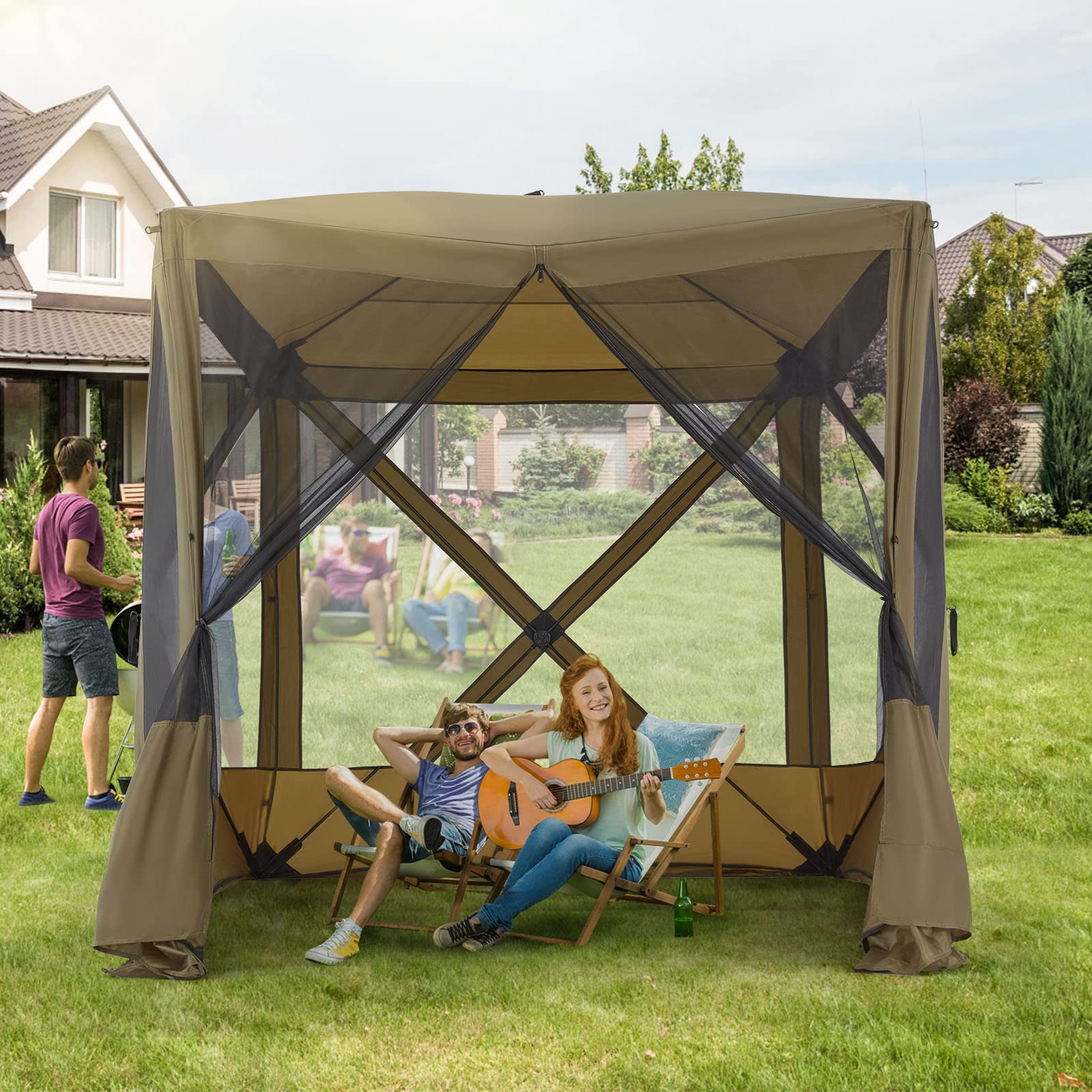 JOMEED 6’ X 6’ Pop Up Canopy Tent, Outdoor Camping Gazebo Screen Tent 4-Sided Gazelle Tent with Mosquito Netting, Portable Carry Bag for Lawn and Backyard (6ft x 6ft)