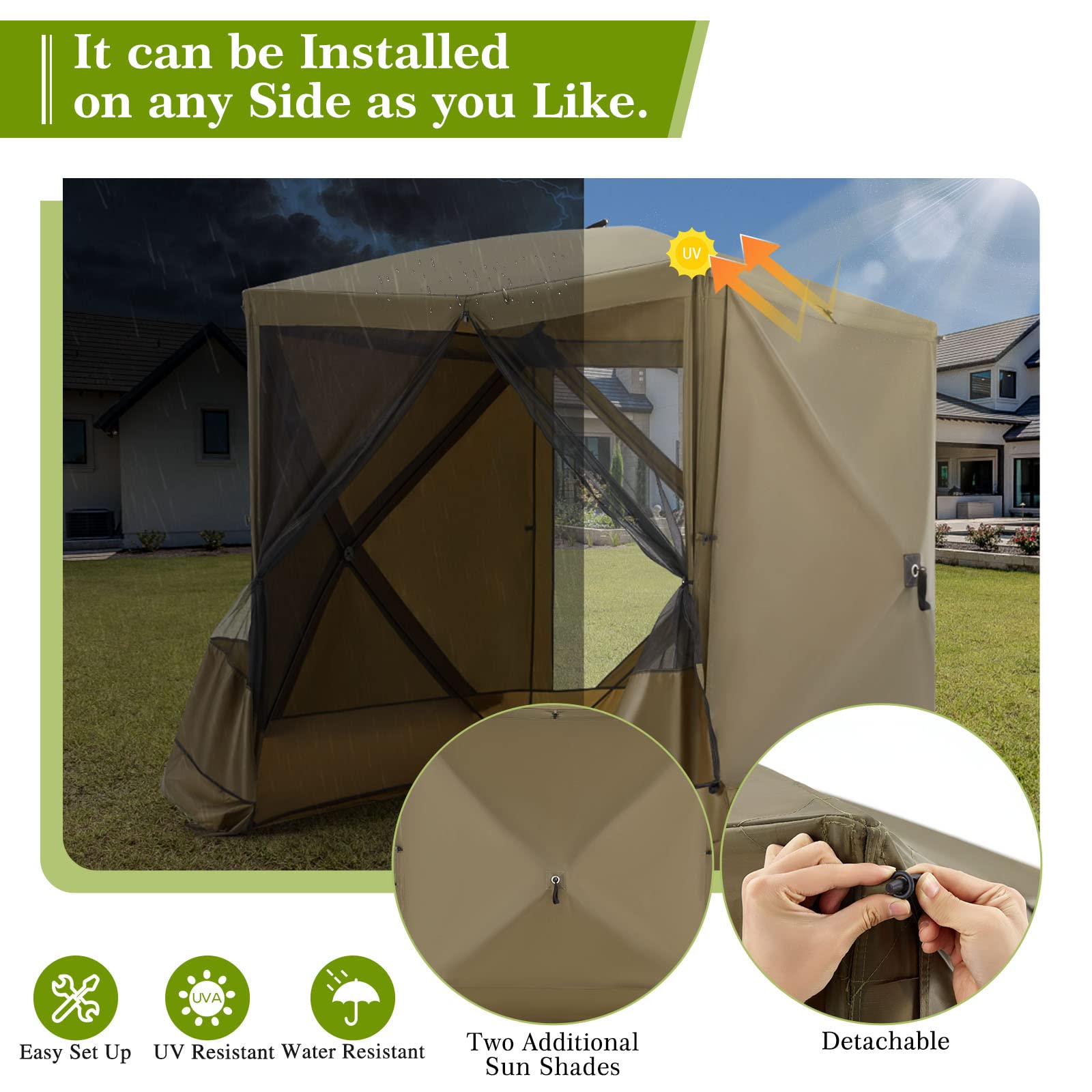 JOMEED 6’ X 6’ Pop Up Canopy Tent, Outdoor Camping Gazebo Screen Tent 4-Sided Gazelle Tent with Mosquito Netting, Portable Carry Bag for Lawn and Backyard (6ft x 6ft)