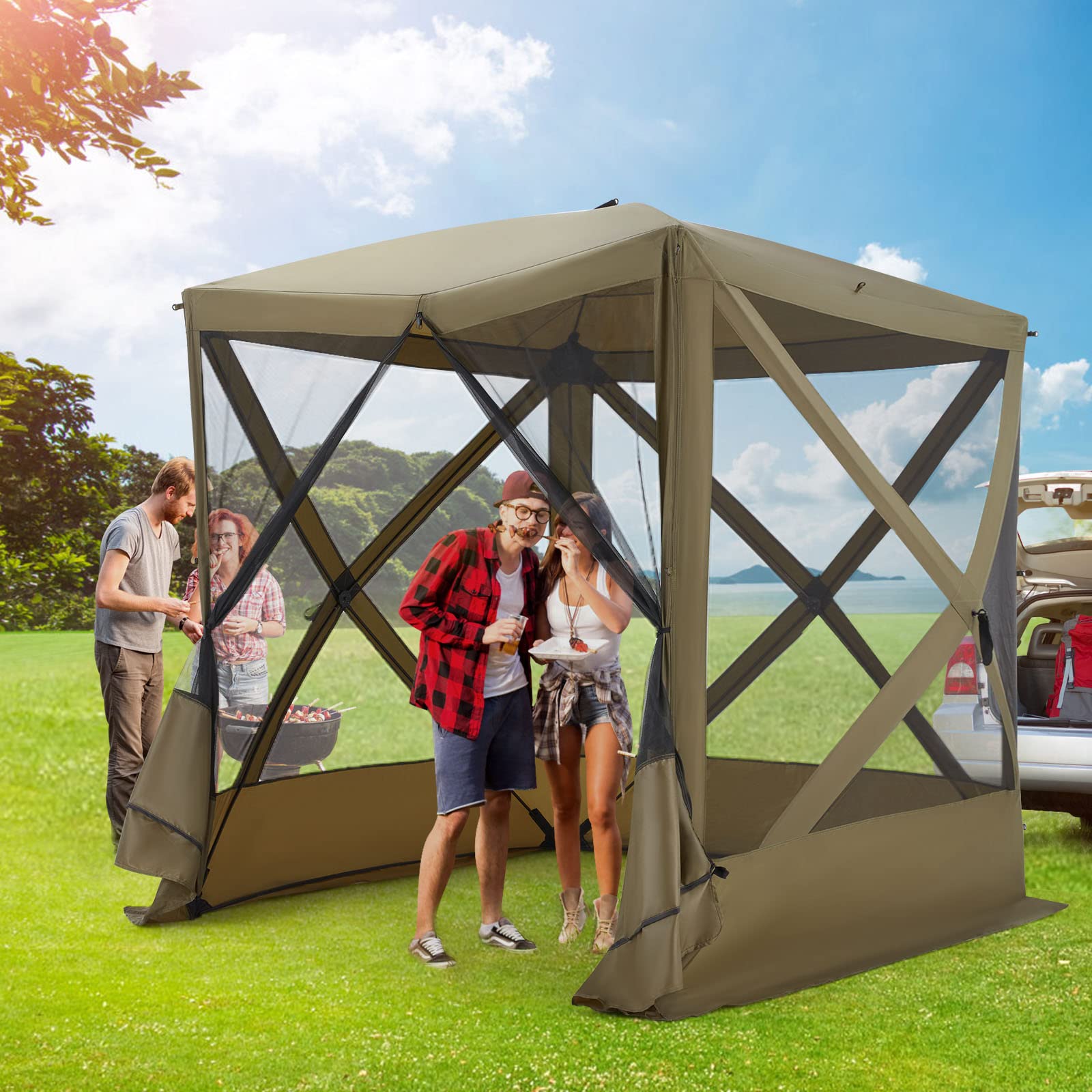 JOMEED 6’ X 6’ Pop Up Canopy Tent, Outdoor Camping Gazebo Screen Tent 4-Sided Gazelle Tent with Mosquito Netting, Portable Carry Bag for Lawn and Backyard (6ft x 6ft)
