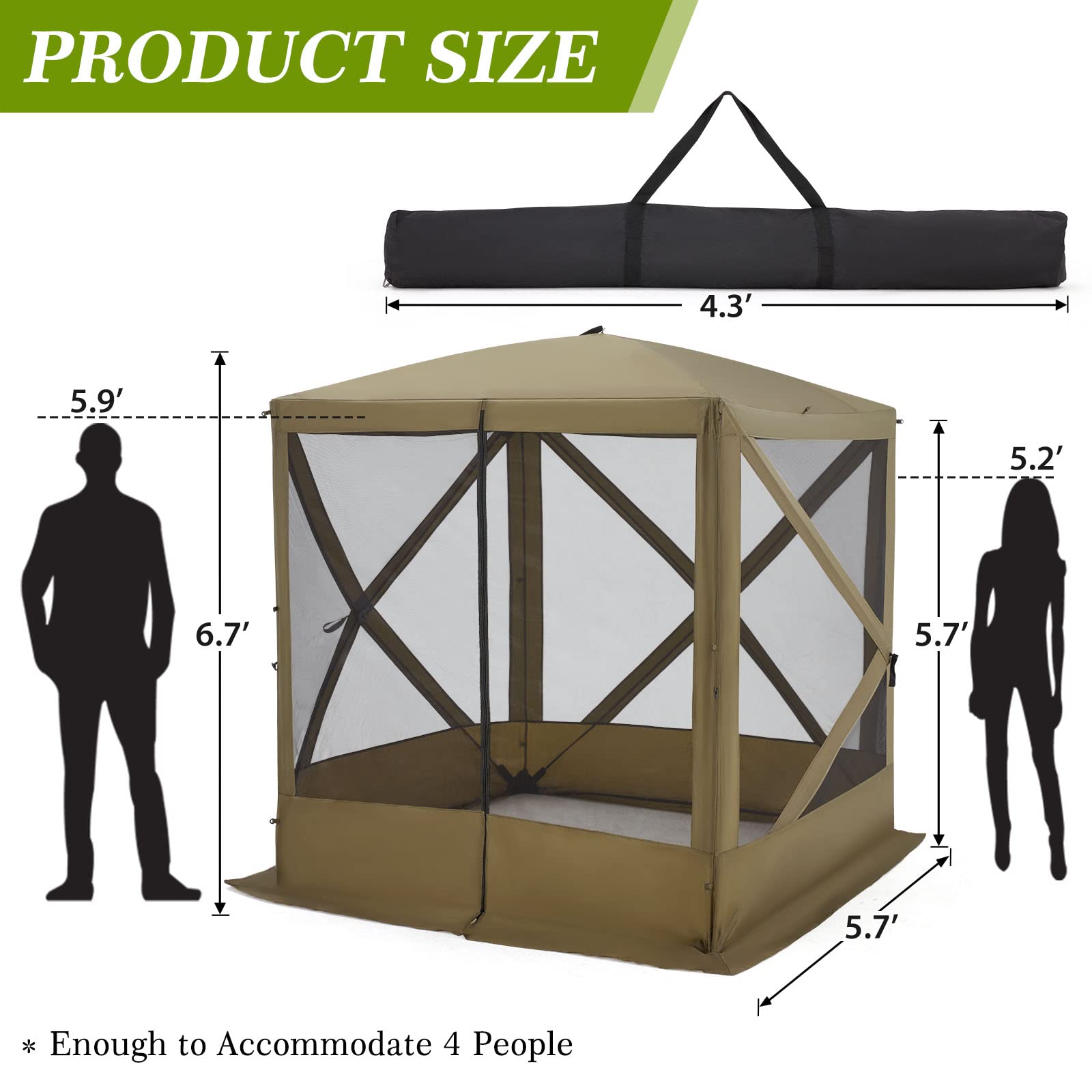 JOMEED 6’ X 6’ Pop Up Canopy Tent, Outdoor Camping Gazebo Screen Tent 4-Sided Gazelle Tent with Mosquito Netting, Portable Carry Bag for Lawn and Backyard (6ft x 6ft)