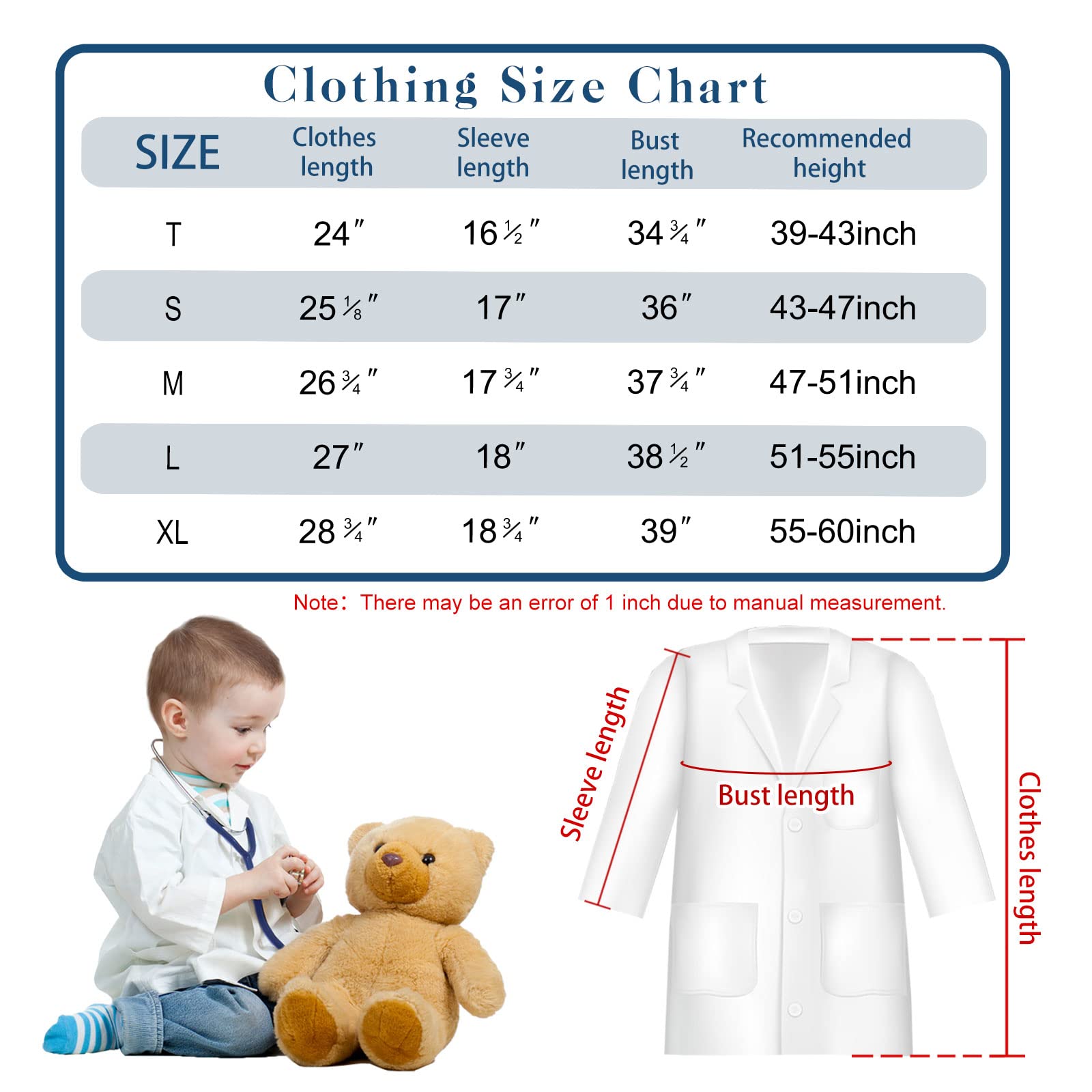 HTVYYDS White Lab Coat for Kids, Doctor Coat with Working Stethoscope and ID Card,Doctor Scientist Costume for Boy Girls