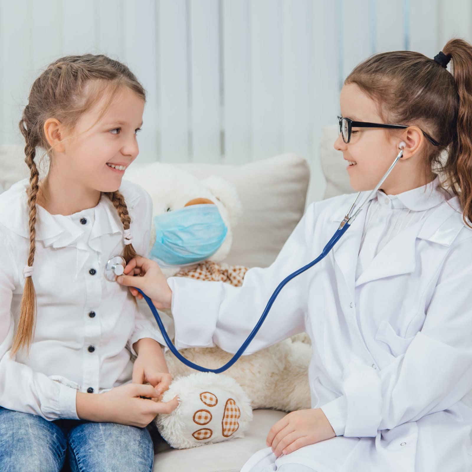 HTVYYDS White Lab Coat for Kids, Doctor Coat with Working Stethoscope and ID Card,Doctor Scientist Costume for Boy Girls