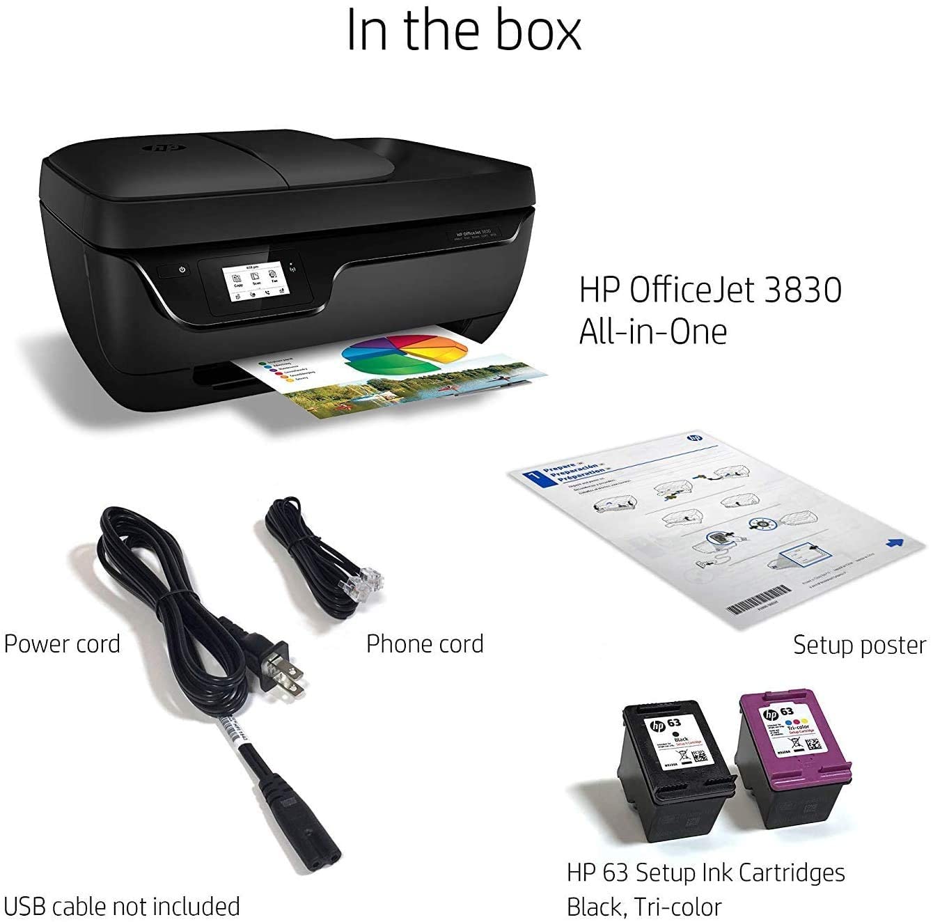 HP OfficeJet 3830 All-in-One Wireless Color Inkjet Printer - Print Scan Copy Fax - 2.2" Touchscreen, 20 ppm, 4800 x 1200 dpi, 35-Sheet ADF, Manual Duplex Printing, 4 x 6 Photo, Tillsiy
