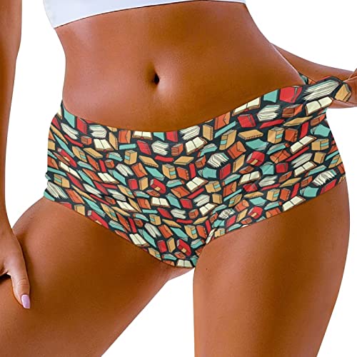 YEXIATODO Retro Books Rave Pants for Women Girls High Waisted Cheeky Shorts for Women Casual Pole Shorts Yoga Shorts Push up Leggings for Gymnastic Volleyball Outdoor Jogging Dance Size 5XL