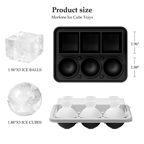 Ice Cube Trays 2 Pack, Morfone Silicone Round Ice Ball Molds& Square Large Ice Molds Combo with Lids, Funnel Design Easy-Release Reusable Ice Ball Maker for Whiskey, Cocktail, Bourbon, Homemade Drinks