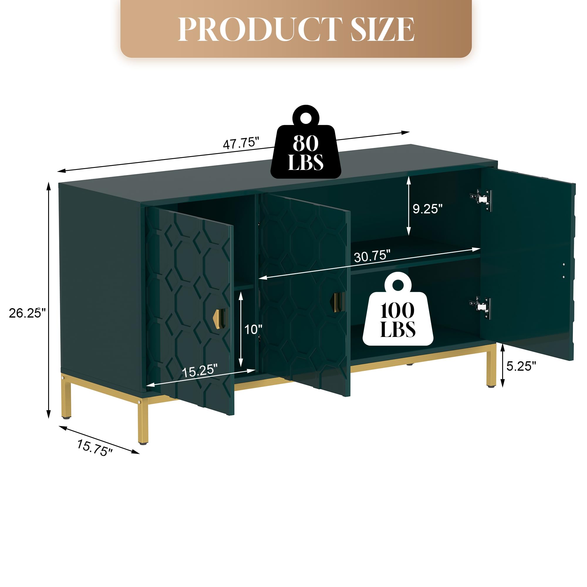 Boyel Living Sideboard Cabinet, Modern Storage Cabinet with 3-Door, Accent Cabinet for Living Room, Hallway, Entryway or Kitchen (Green)