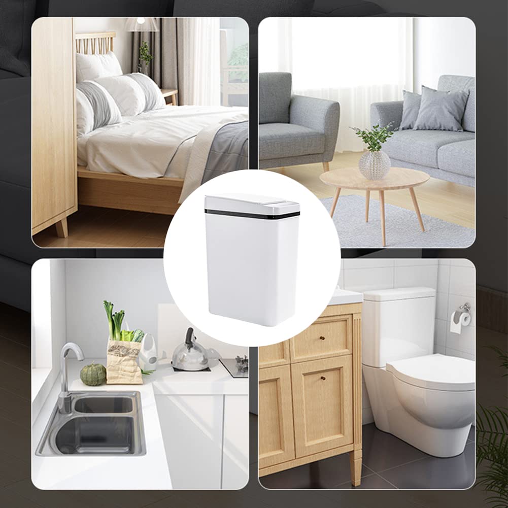 KEETRILAI 10L Waterproof Touchless Trash Can Plastic Automatic Garbage Can Slim Narrow Smart Trash Can for Bathroom Bedroom Kitchen Office Living Room（White）