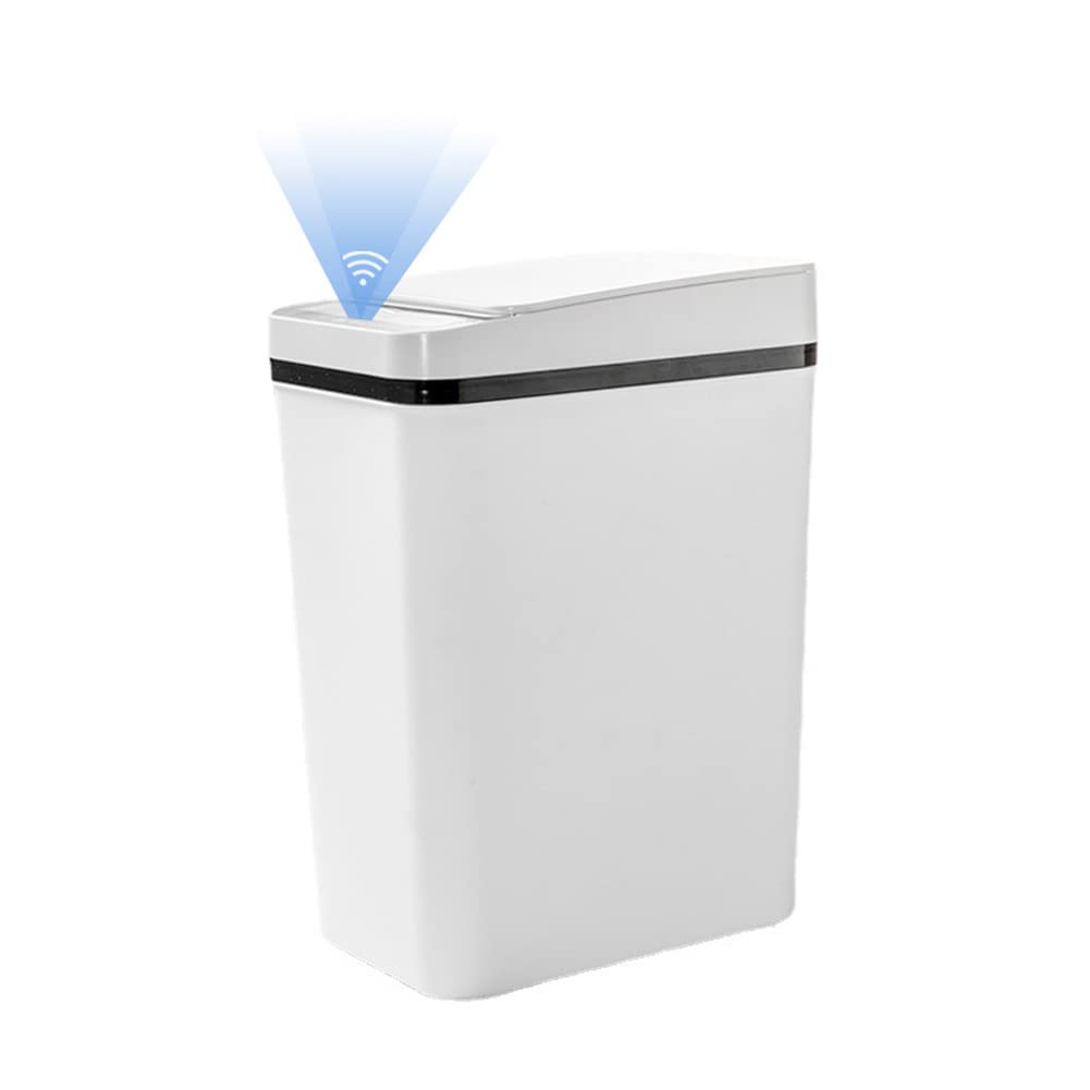 KEETRILAI 10L Waterproof Touchless Trash Can Plastic Automatic Garbage Can Slim Narrow Smart Trash Can for Bathroom Bedroom Kitchen Office Living Roomļ¼Whiteļ¼