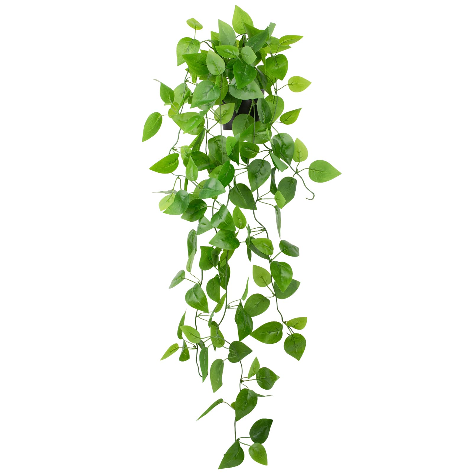 LOYWREE Small Fake Hanging Plant Artificial Potted Plants for Indoor Outdoor Aesthetic - 37.7in Realistic Faux Hanging Pothos with Ivy Vine for Shelf Decor in Home Office Gardens Greenery (Black Pot)