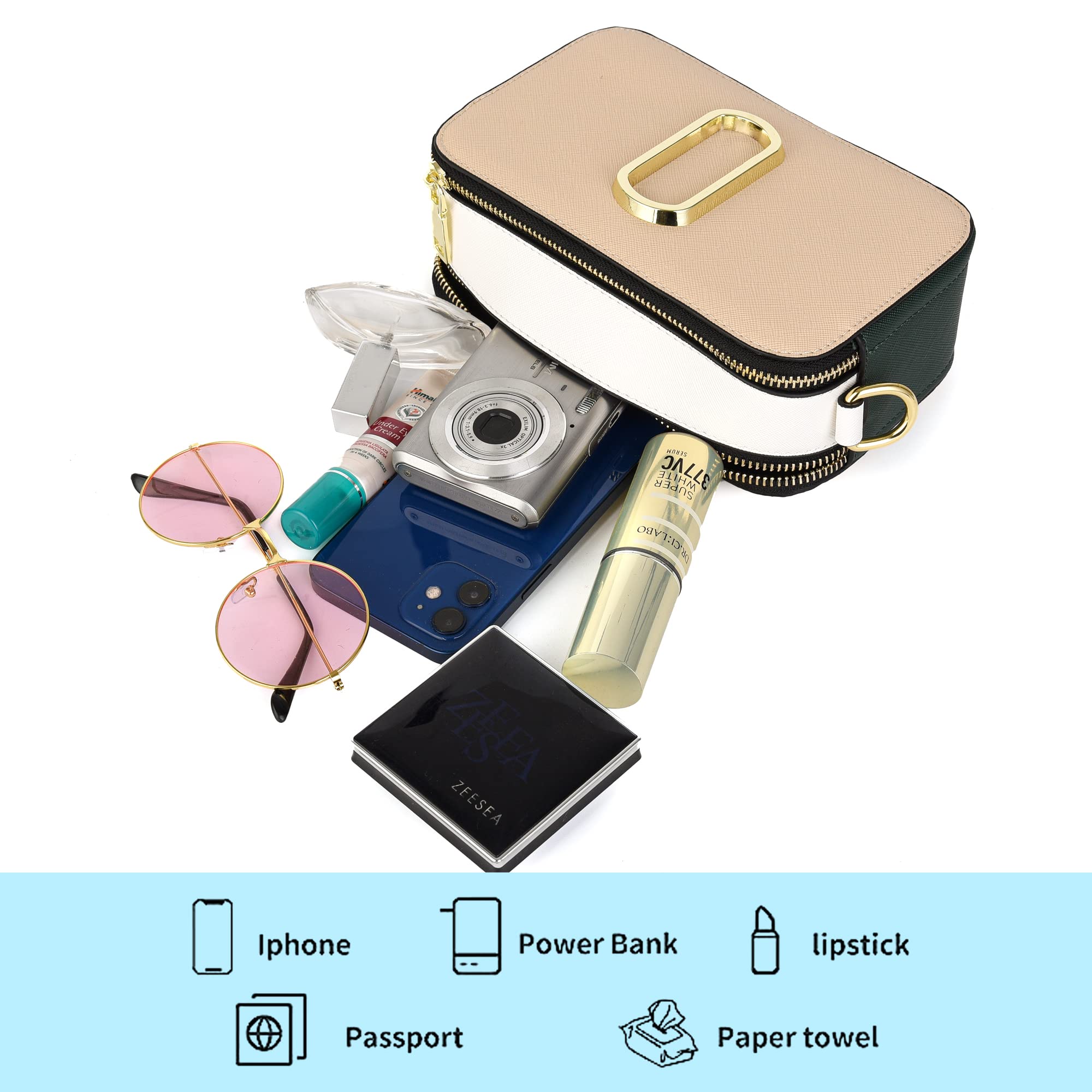 Didida Crossbody Bags, Women Snapshot Mini Purse Leather Crossbody Bag Wide Strap Shoulder Handbag Camera Clutch (Khaki)
