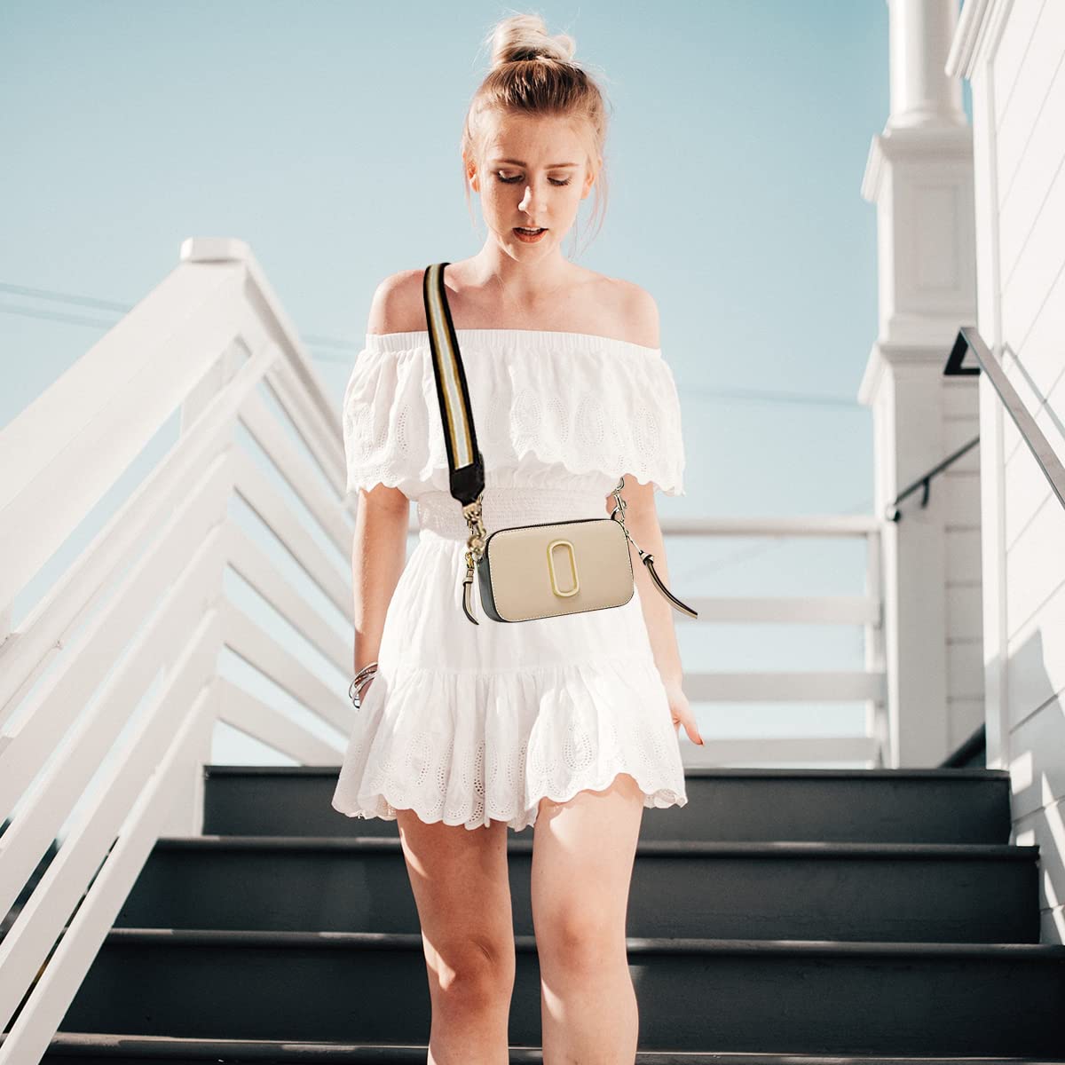 Didida Crossbody Bags, Women Snapshot Mini Purse Leather Crossbody Bag Wide Strap Shoulder Handbag Camera Clutch (Khaki)