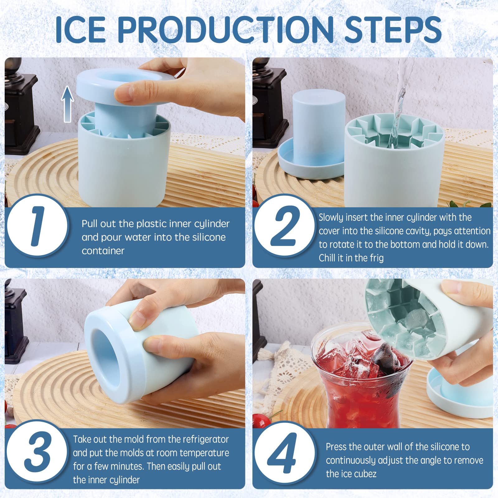 Achouray Cylinder Silicone Ice Cube Mold, New 3D Ice Cubes Maker, Decompress Ice Lattice, Press-Type Easy-Release Ice Cup (Blue-Green) (NEWZBB-Blue-Green)