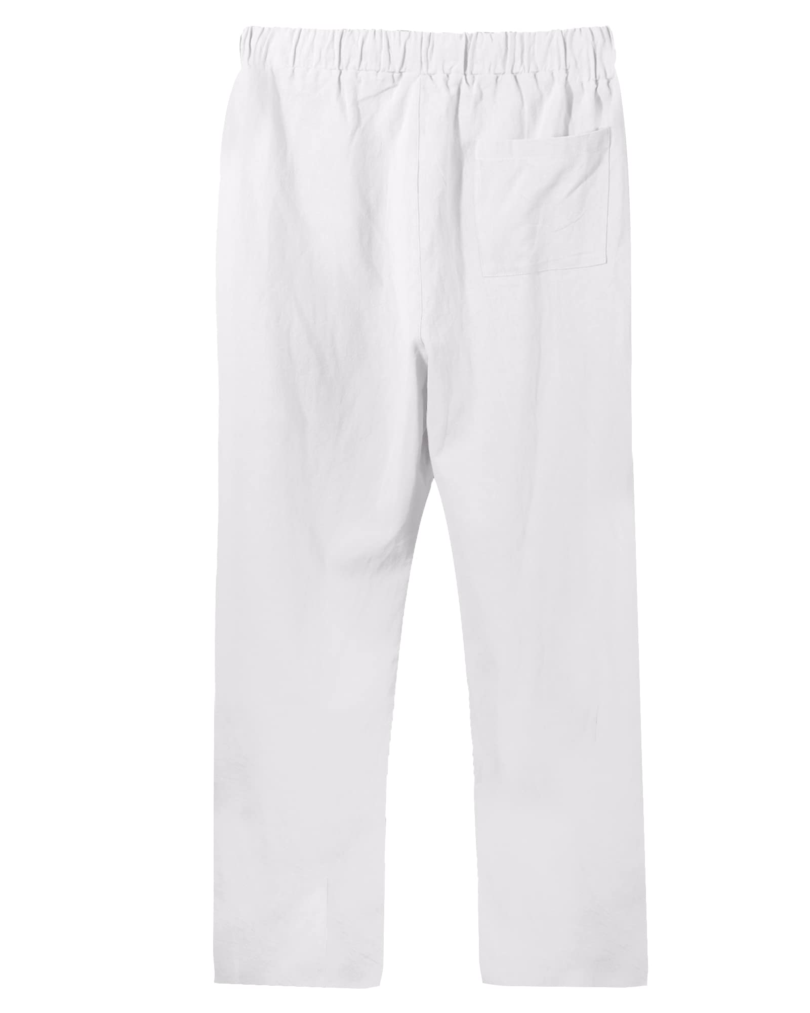 LVCBL Men's White Linen Pants Drawstring Pants Casual Beach Pants,White,XL