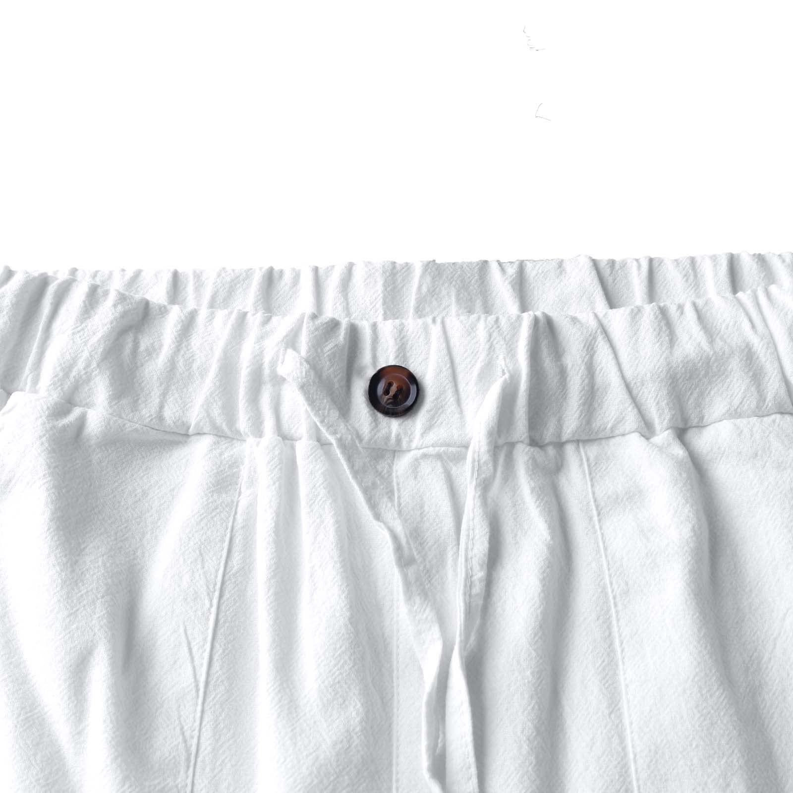LVCBL Men's White Linen Pants Drawstring Pants Casual Beach Pants,White,XL