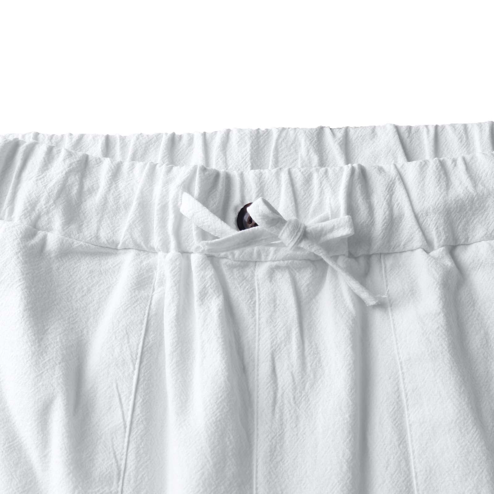 LVCBL Men's White Linen Pants Drawstring Pants Casual Beach Pants,White,XL