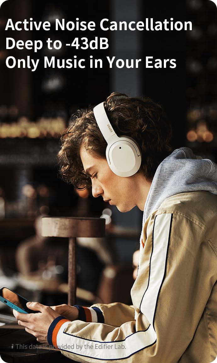 Edifier W820NB Plus Over-Ear Active Noise Cancelling Headphones, Clear Calls with Deep Noise Reduction,Bluetooth Headphones with LDAC for Hi Res Wireless Audio Comfortable Fit, Bluetooth 5.2 Black