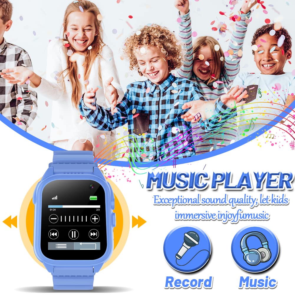Kids Waterproof Smart Watch Girls Boys with 26 Puzzle Game 1.44" HD Touchscreen Pedometer Video Music Player Alarm Clock Flashlight Parental Control Child Learning Toys for Age 3-12