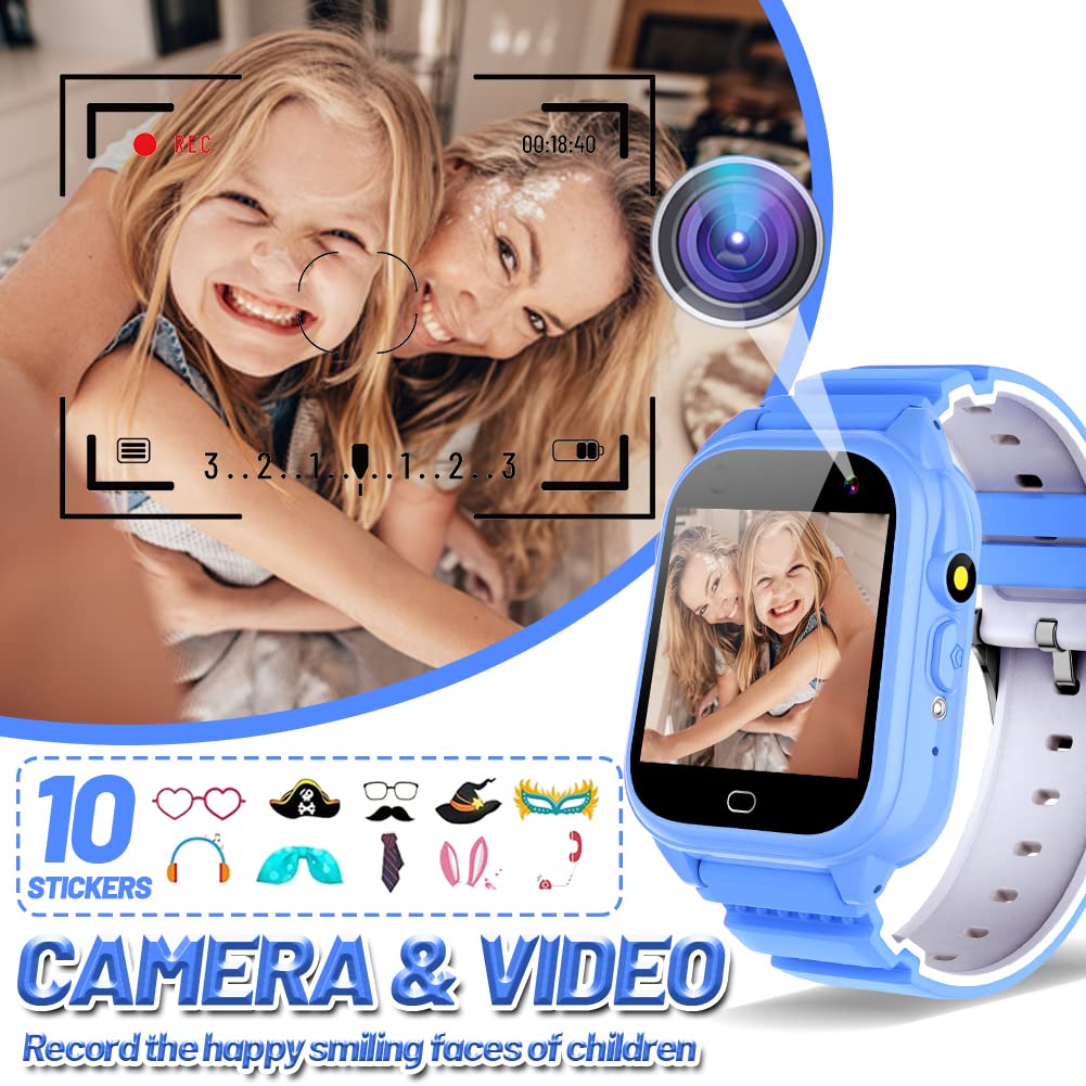 Kids Waterproof Smart Watch Girls Boys with 26 Puzzle Game 1.44" HD Touchscreen Pedometer Video Music Player Alarm Clock Flashlight Parental Control Child Learning Toys for Age 3-12