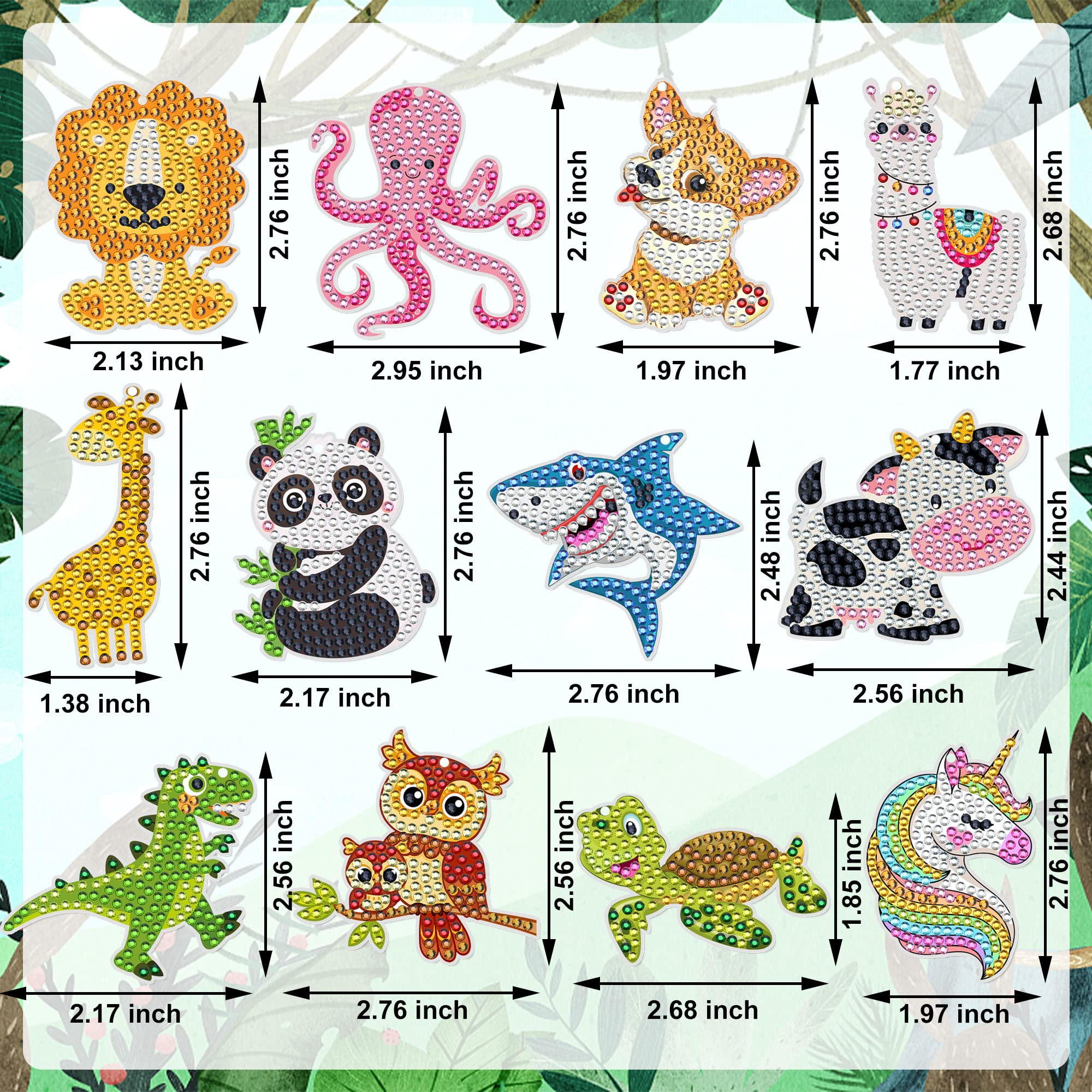 12 PCS Diamond Painting Keychains Kit Animals Diamond Art Ornaments Double Sided 5D Diamonds Key Rings DIY Diamonds Pendants for Beginners Birthday Crafting Home Party Decor