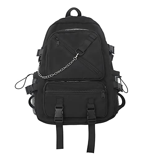 GAI Techwear Backpack Japanese Streetwear Vintage Alt Emo Backpack College School Laptop Bag Cool Hip Hop Goth Punk Rucksack (One Size, d)