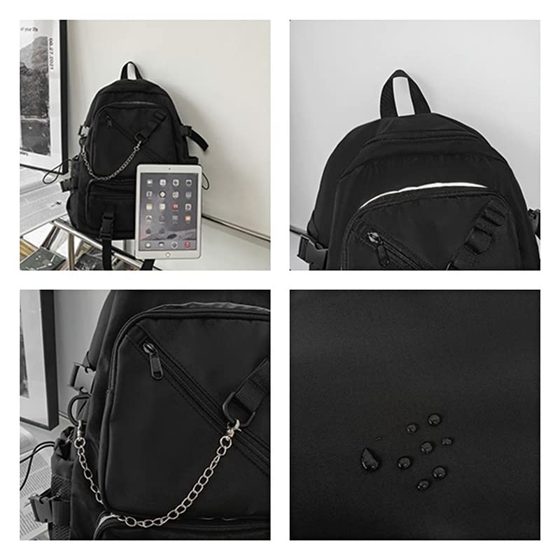 GAI Techwear Backpack Japanese Streetwear Vintage Alt Emo Backpack College School Laptop Bag Cool Hip Hop Goth Punk Rucksack (One Size, d)