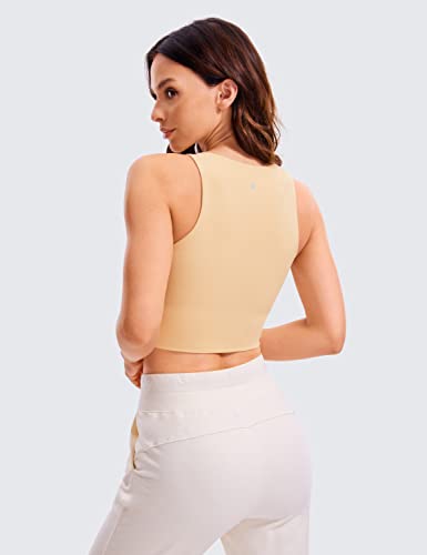 CRZ YOGA Womens Butterluxe Double Lined Cropped Tank Tops High Neck Racerback Tanks Sleeveless Casual Workout Crop Top Tan Milkshake Small