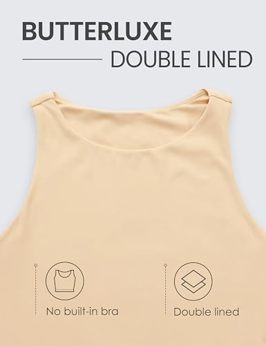 CRZ YOGA Womens Butterluxe Double Lined Cropped Tank Tops High Neck Racerback Tanks Sleeveless Casual Workout Crop Top Tan Milkshake Small