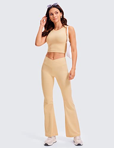 CRZ YOGA Womens Butterluxe Double Lined Cropped Tank Tops High Neck Racerback Tanks Sleeveless Casual Workout Crop Top Tan Milkshake Small