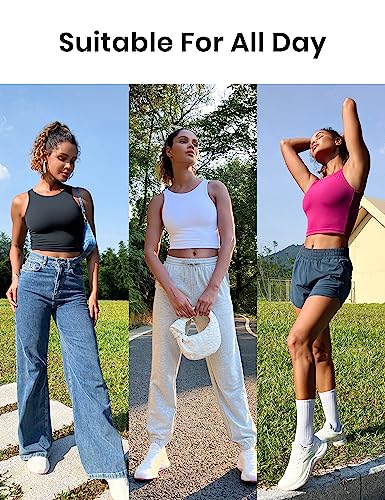 CRZ YOGA Womens Butterluxe Double Lined Cropped Tank Tops High Neck Racerback Tanks Sleeveless Casual Workout Crop Top Tan Milkshake Small