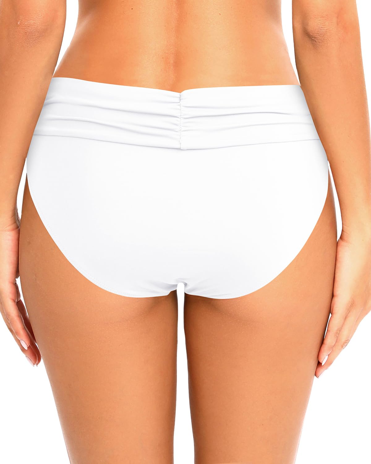 Zmart Women Full Coverage Ruched Bikini Bottoms Tummy Control Swim Bottoms Scrunch Ruffle Bathing Suit Bottom White L