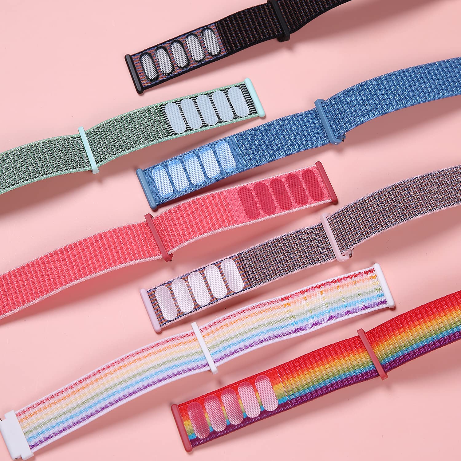 NOLIKO 4 Pack Kids Replacement Band Compatible with Gabb Watch 3 2 1/Verizon Gizmo Watch 3 2 1/T mobile SyncUP Watch, Nylon 20mm Small Wrist Strap for Boys Girls, Camo Rainbow Pomegranate Green Blue