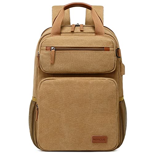NOHCLIE Canvas Vintage Backpack Convertible Messenger Bag with USB Charging Port- for School Hiking Travel 15.6'' Laptop (Medium, Brown)