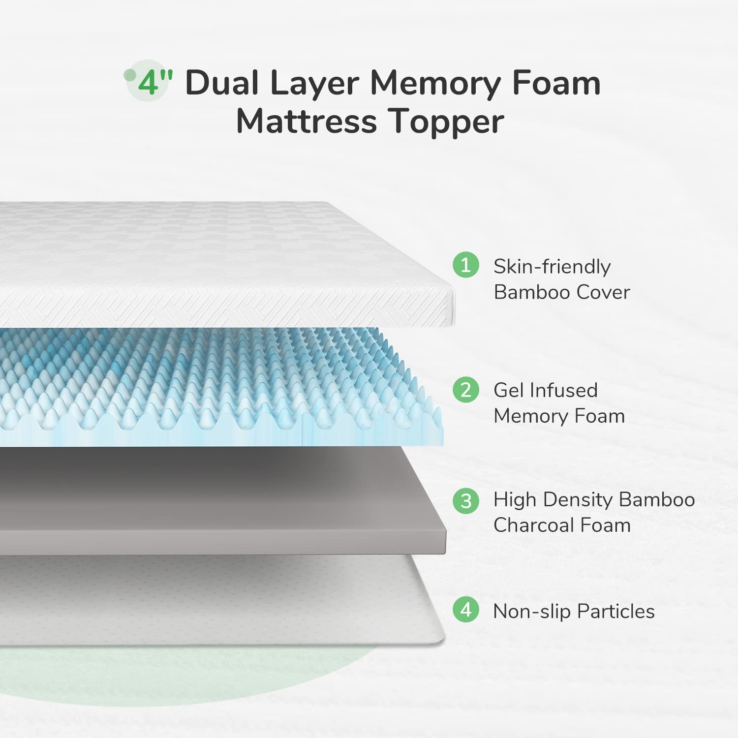 Novilla Full Mattress Topper, 4 Inch Gel Memory Foam Mattress Topper Full Enhance Cooling, Motion Isolation & Pressure Relieving, Non-Slip Design with Breathable Bamboo Charcoal Cover