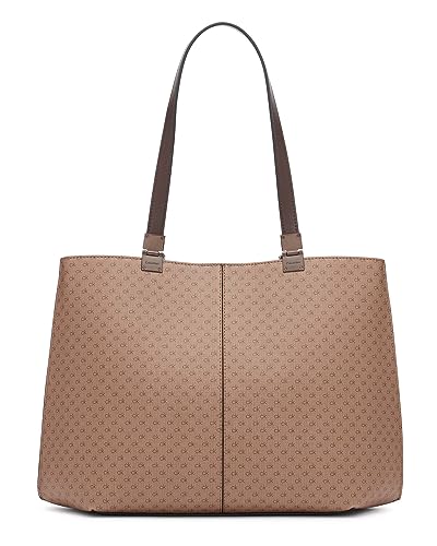 Calvin Klein Women's Granite Geometric Tote Bag β Vegan Leather, Monogram, 3 Pockets, Khaki/Brown/Java, One Size