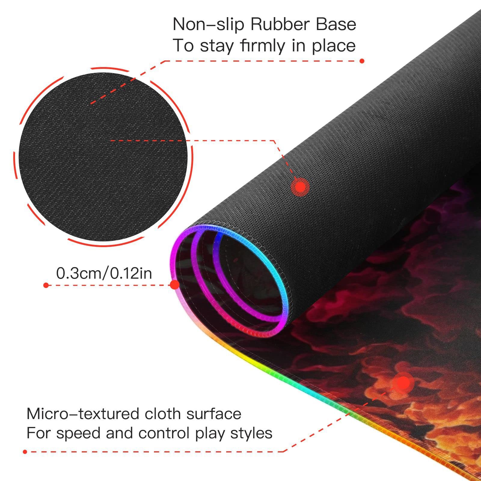 FOLIOSA RGB Gaming Mouse Pad (Art Basketball), Large Gaming Desk Mat with Multiple Light Modes Anti Slip Rubber Base for Gamer 2 Size