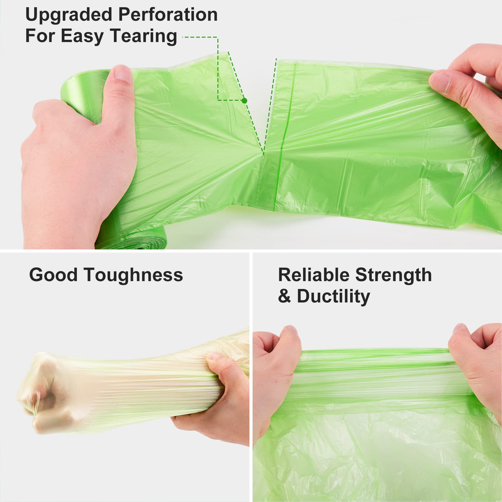 Small Trash Bags 2-2.6 Gallon Plant Starch Based, Inwaysin 200 Count Bathroom Trash Bags, Strong Trash Bags 2.6 Gallon Unscented, Size Expanded, for Bathroom Bedroom Trash Can, Green, 10L