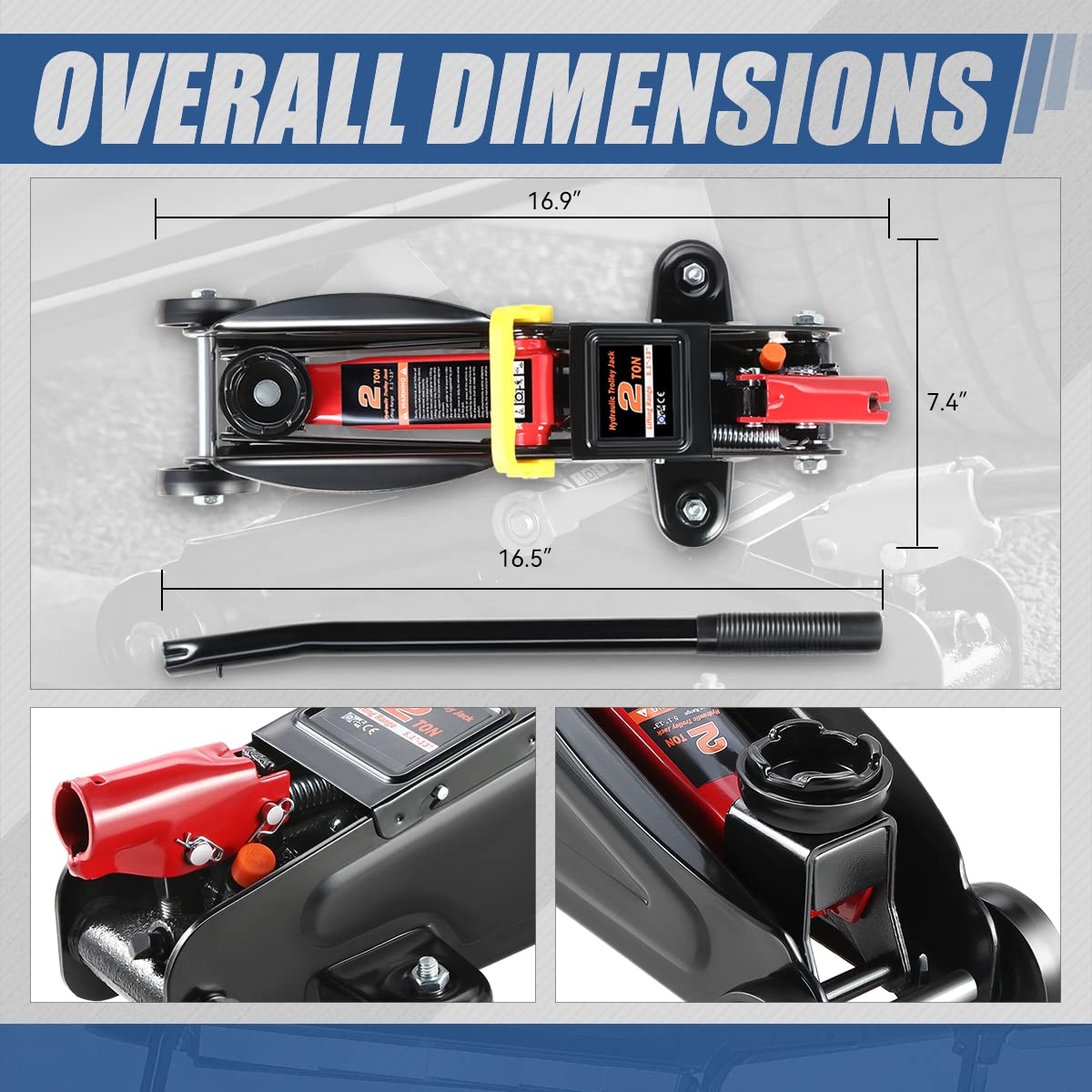 Auto Dynasty 2 Ton Floor Jack with Jack Stands, Heavy Duty Steel Hydraulic Racing Floor Jack with Single Piston Quick Lift Pump, Hydraulic Trolley Service Car Jack, Red/Black
