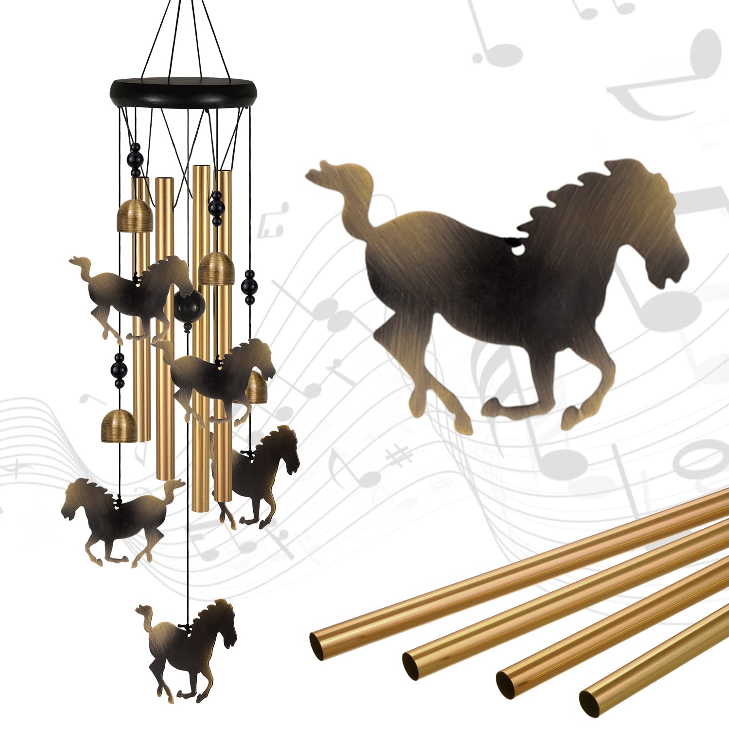 Outdoor Horses Wind Chimes Decor, Memorial Wind Chimes, Mobile Wind Bell, Wind Catcher, Bronze Horse Wind Chimes for Home, Yard, Patio, Garden Horse Decoration, Festival Gifts for Mom, Bronze Chimes