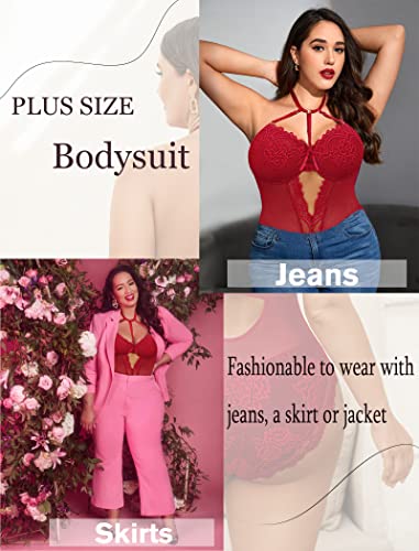 Avidlove Plus Size Lingerie for Women Snap Crotch Lace Bodysuit Teddy Lingerie One Piece Babydoll Nightgown Wine Red