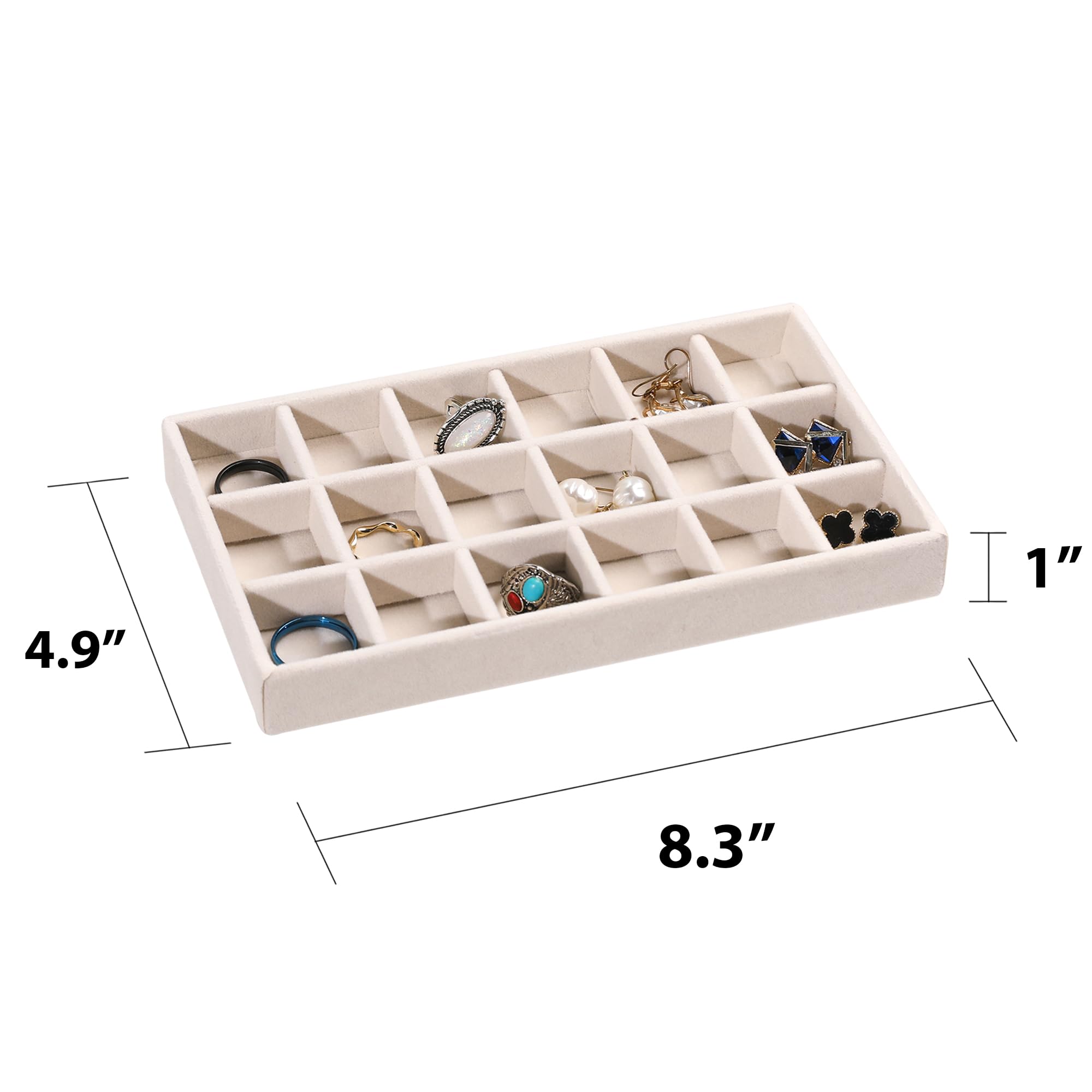 Frebeauty Jewelry Organizer Tray,Stackable Velvet Jewelry Trays,Drawer Inserts Earring Organizer For Women Jewelry Storage Display Case for Rings Stud Necklaces,Set of 6(Beige)