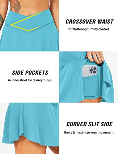 TZLDN Women's Tennis Skirt with Shorts Pockets Crossover High Waisted Workout Athletic Golf Skorts Skirts Green Blue - X-Large