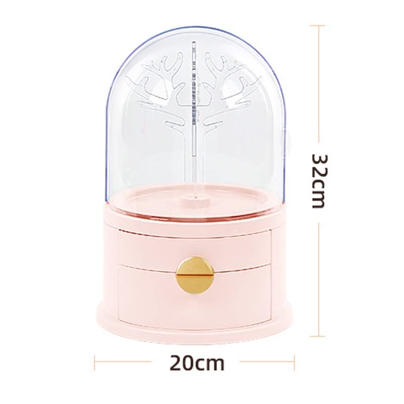 EKAYG Multilayer Jewelry Storage Box Girls Pink Led Lamp Desktop Jewelry Large Capacity 360 Degree Storage Box
