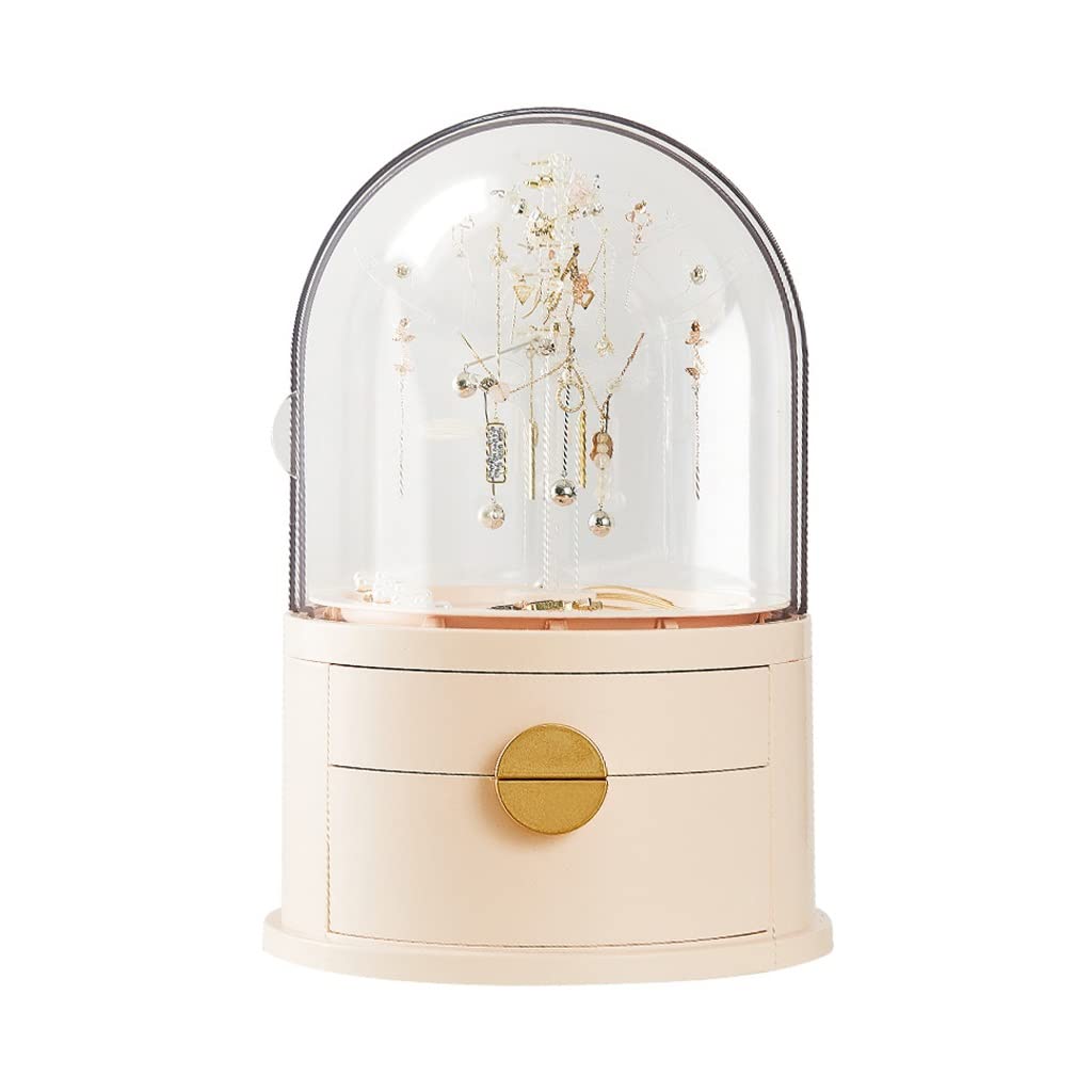 EKAYG Multilayer Jewelry Storage Box Girls Pink Led Lamp Desktop Jewelry Large Capacity 360 Degree Storage Box