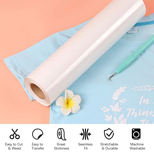 HTVRONT White HTV Heat Transfer Vinyl Roll - 12" x 40ft White Iron on Vinyl for Shirts - Easy to Cut & Weed HTV Vinyl for Clothes
