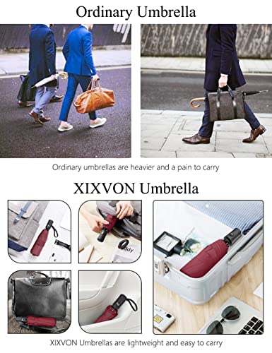 XIXVON Umbrella SE (8 Ribs, Red) | UPF 50+ 99% UV Protection, Lightweight, Automatic, Windproof, Travel Portable | Compact Folding Umbrella