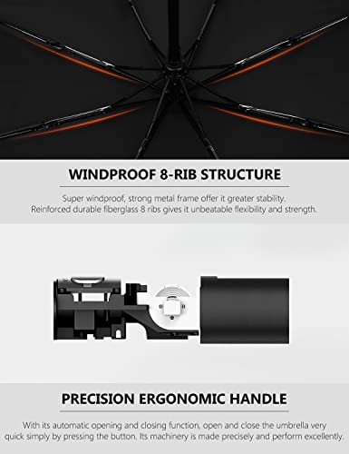 XIXVON Umbrella SE (8 Ribs, Red) | UPF 50+ 99% UV Protection, Lightweight, Automatic, Windproof, Travel Portable | Compact Folding Umbrella