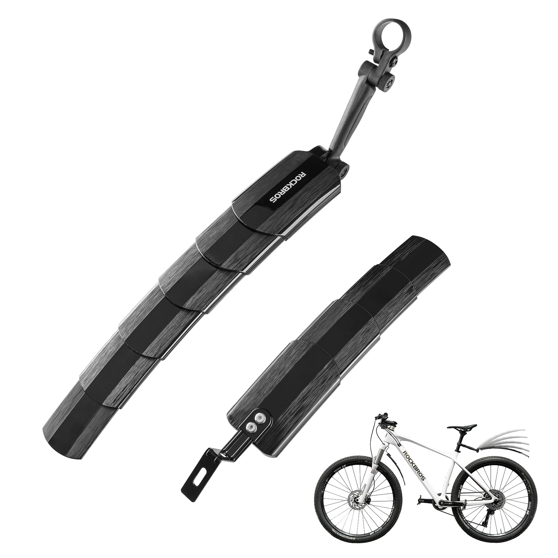 ROCKBROS Retractable Bike Fender Set Front and Rear Mud Guard for Mountain Road Bike Adjustable Bike Mudguard Mudflap Cycling Splash Guards Clip-on Bike Fenders